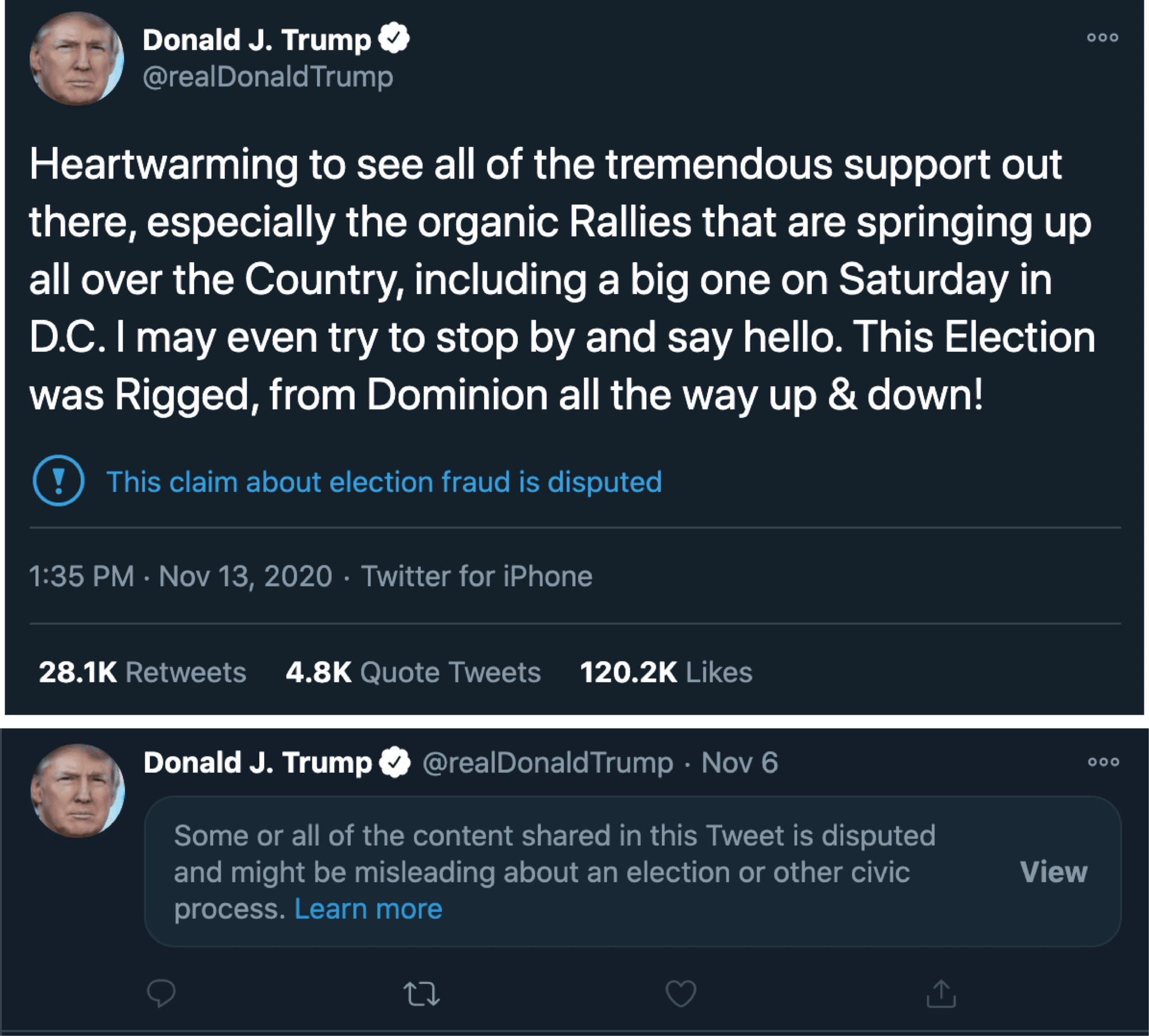 Twitter flagged Donald Trump’s tweets with election misinformation ...